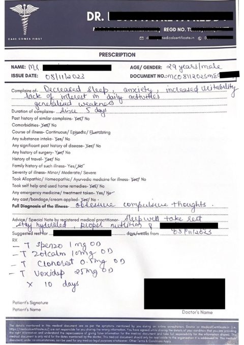 Samples - Medical Certificates From Registered Doctors